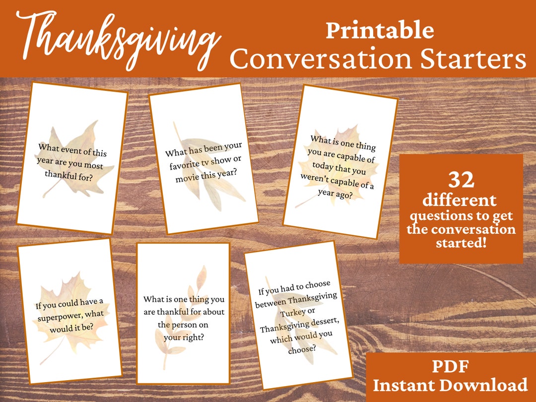 Thanksgiving Conversation Starter Cards, Thanksgiving Table Topic Cards ...