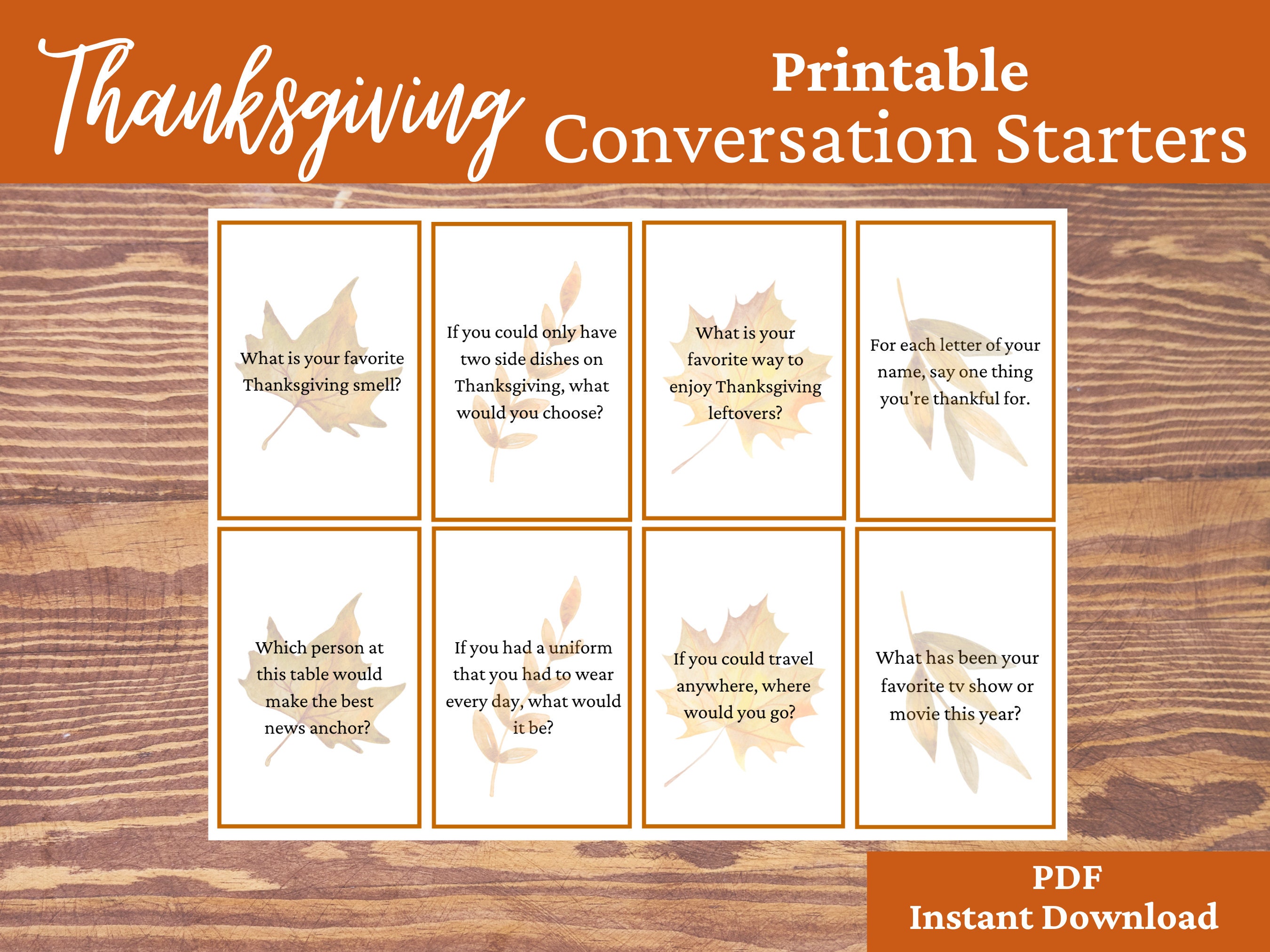 Thanksgiving Conversation Starter Cards, Thanksgiving Table Topic Cards ...