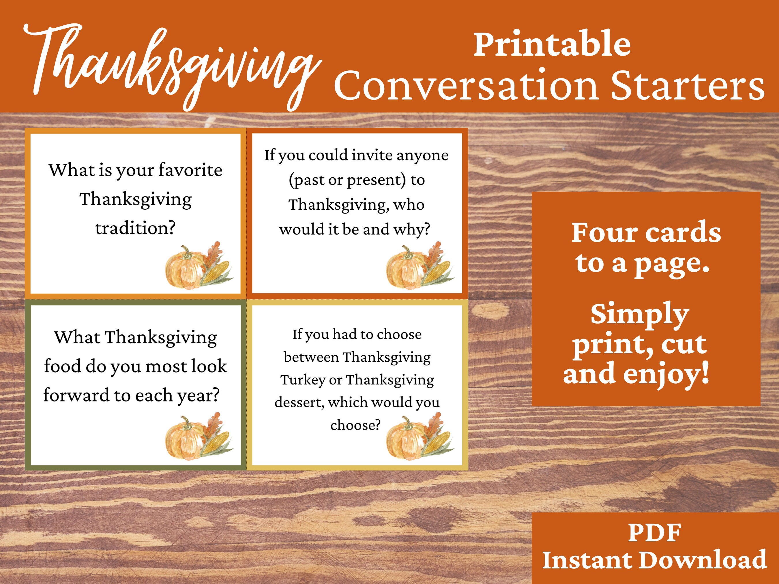 Thanksgiving Conversation Starter Cards, Thanksgiving Table Topic Cards ...