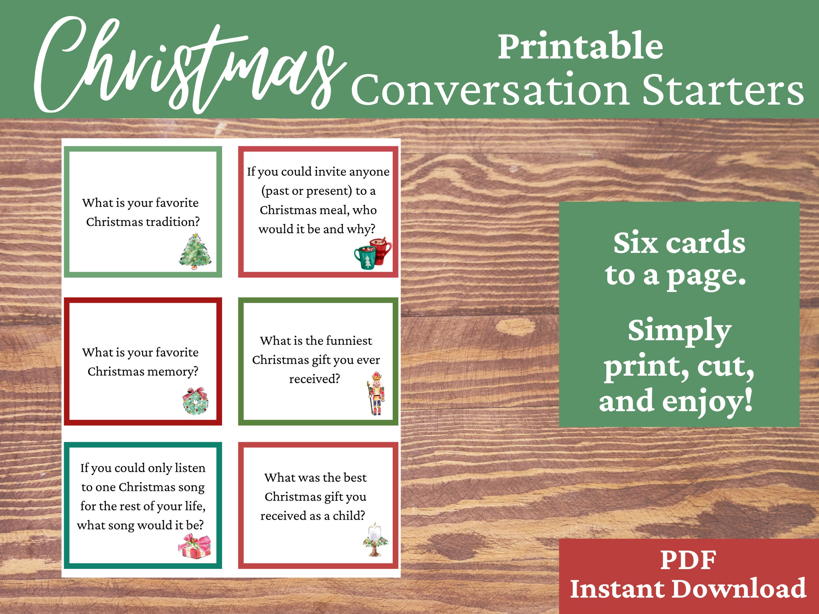 Christmas Conversation Starter Cards, Christmas Table Topic Cards ...