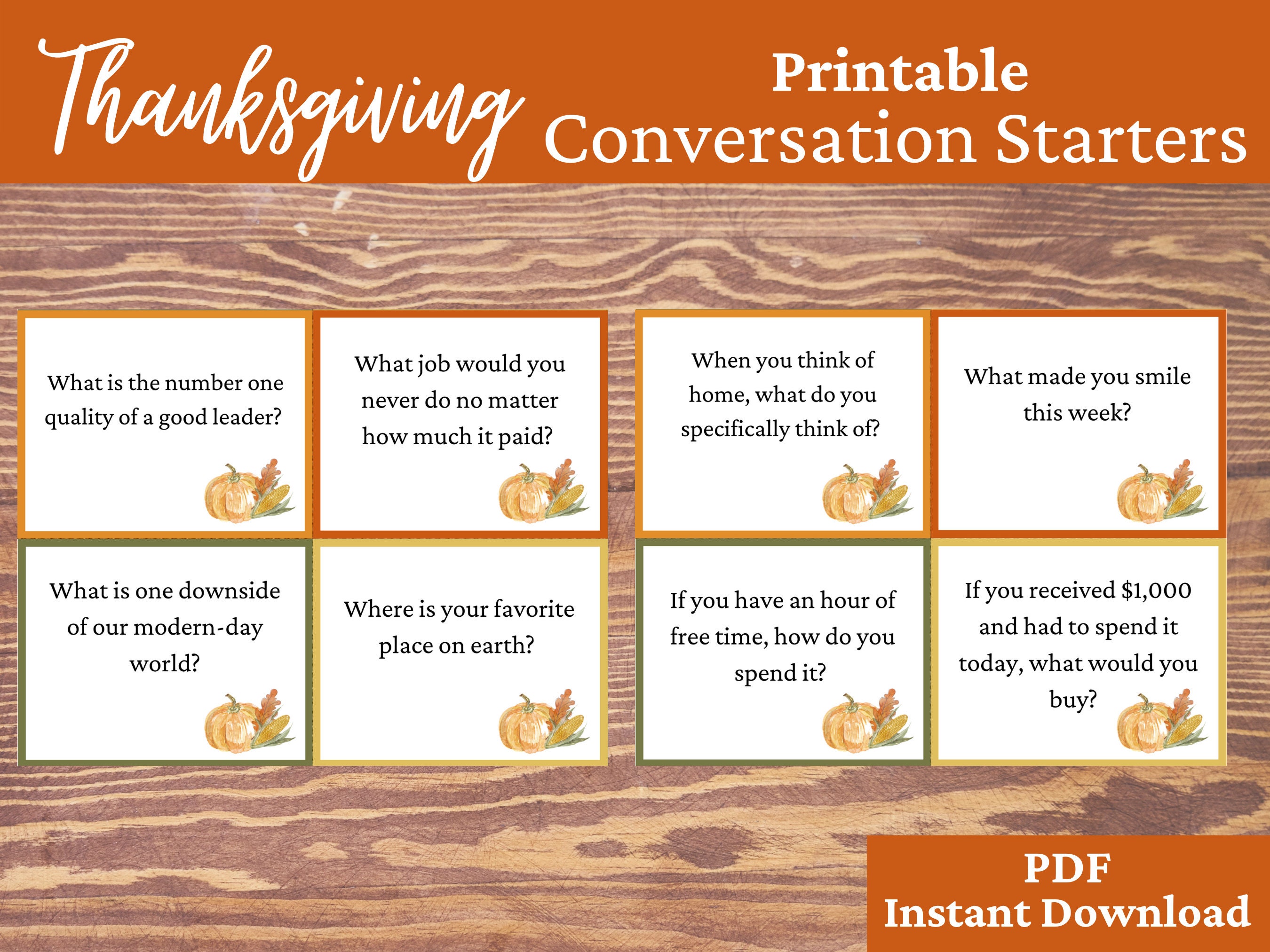 Thanksgiving Conversation Starter Cards, Thanksgiving Table Topic Cards ...