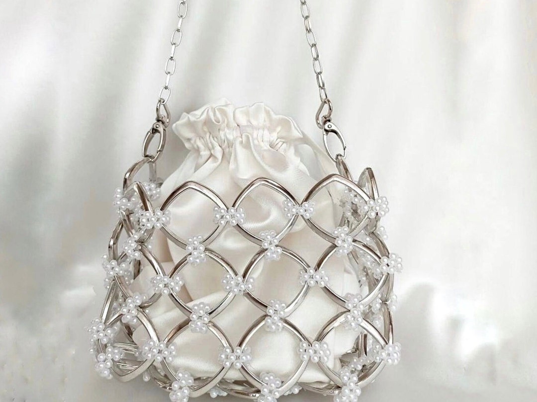 Satin Bridal Money Bag, Bridal Clutch Bag, Pearl Wedding Handbag,pearl ...
