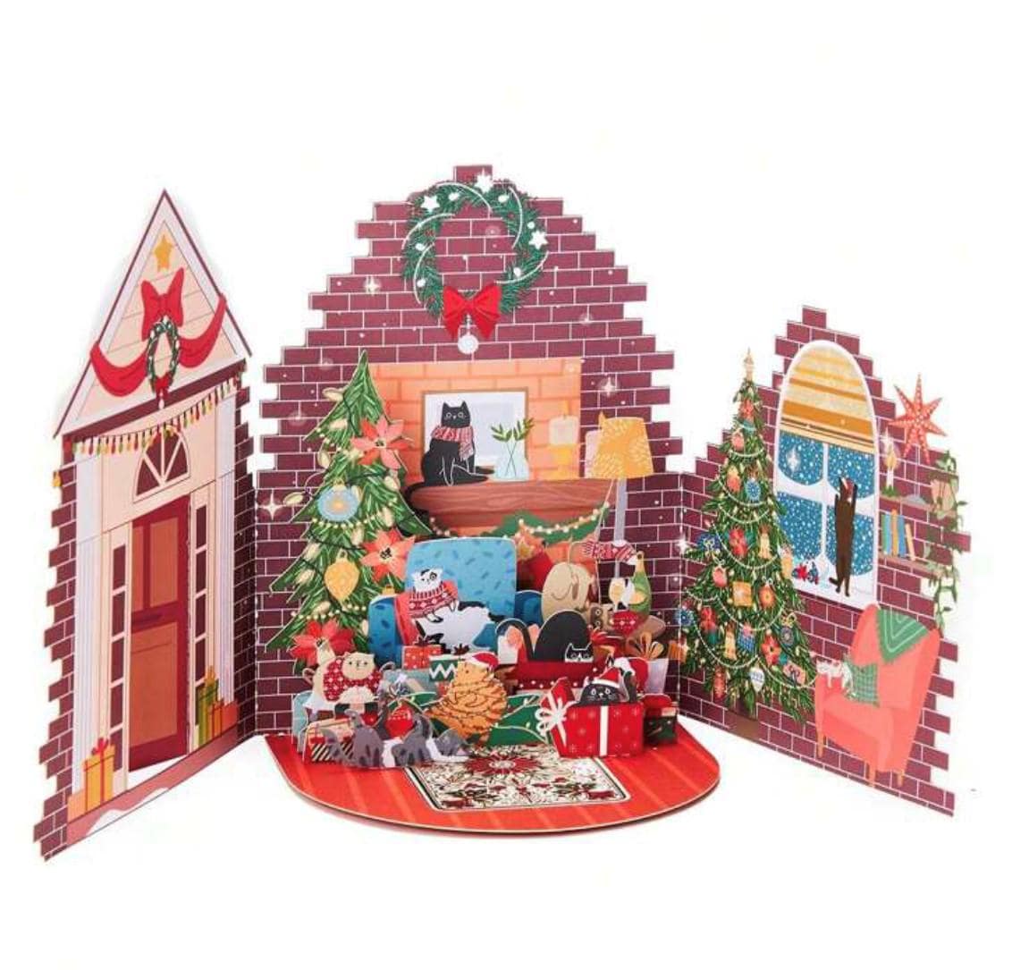 4D Pop up Card Cat Family Merry Christmas Greetings Celebration XMAS - Etsy