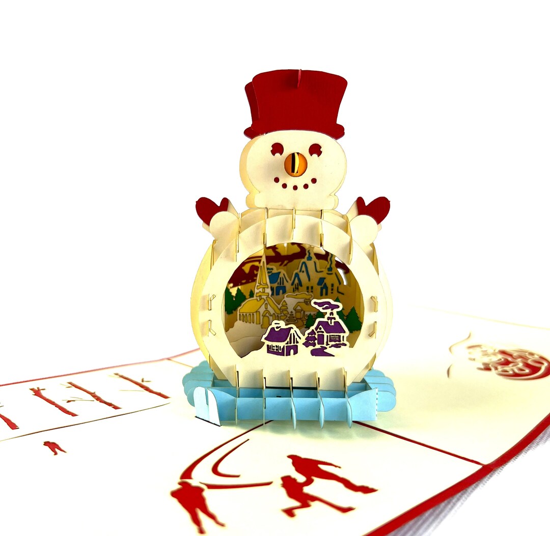 Handmade 3D Pop up Xmas Card Merry Christmas Snowman Belly Seasonal ...