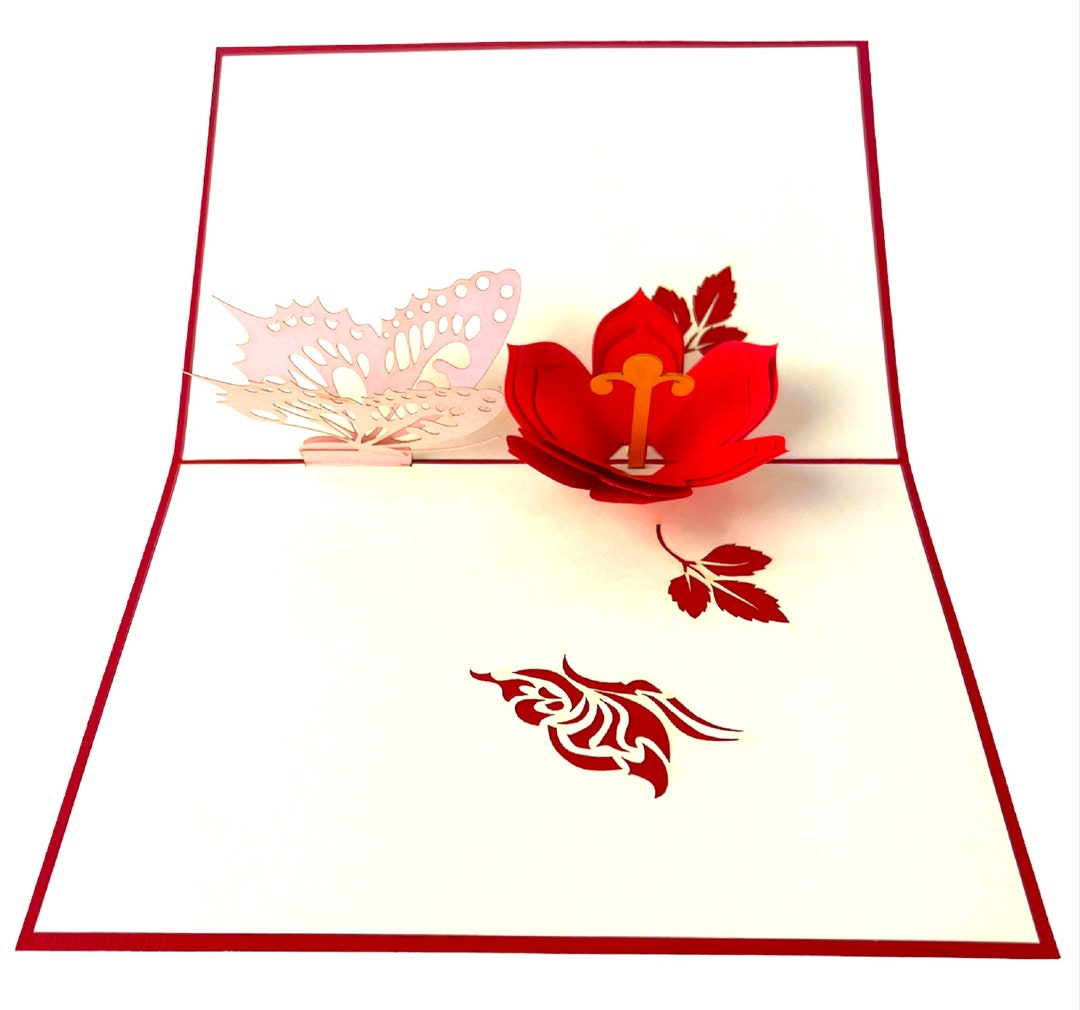 Handmade 3D Pop up Card Butterfly Flower Birthday Valentine's Mother's ...