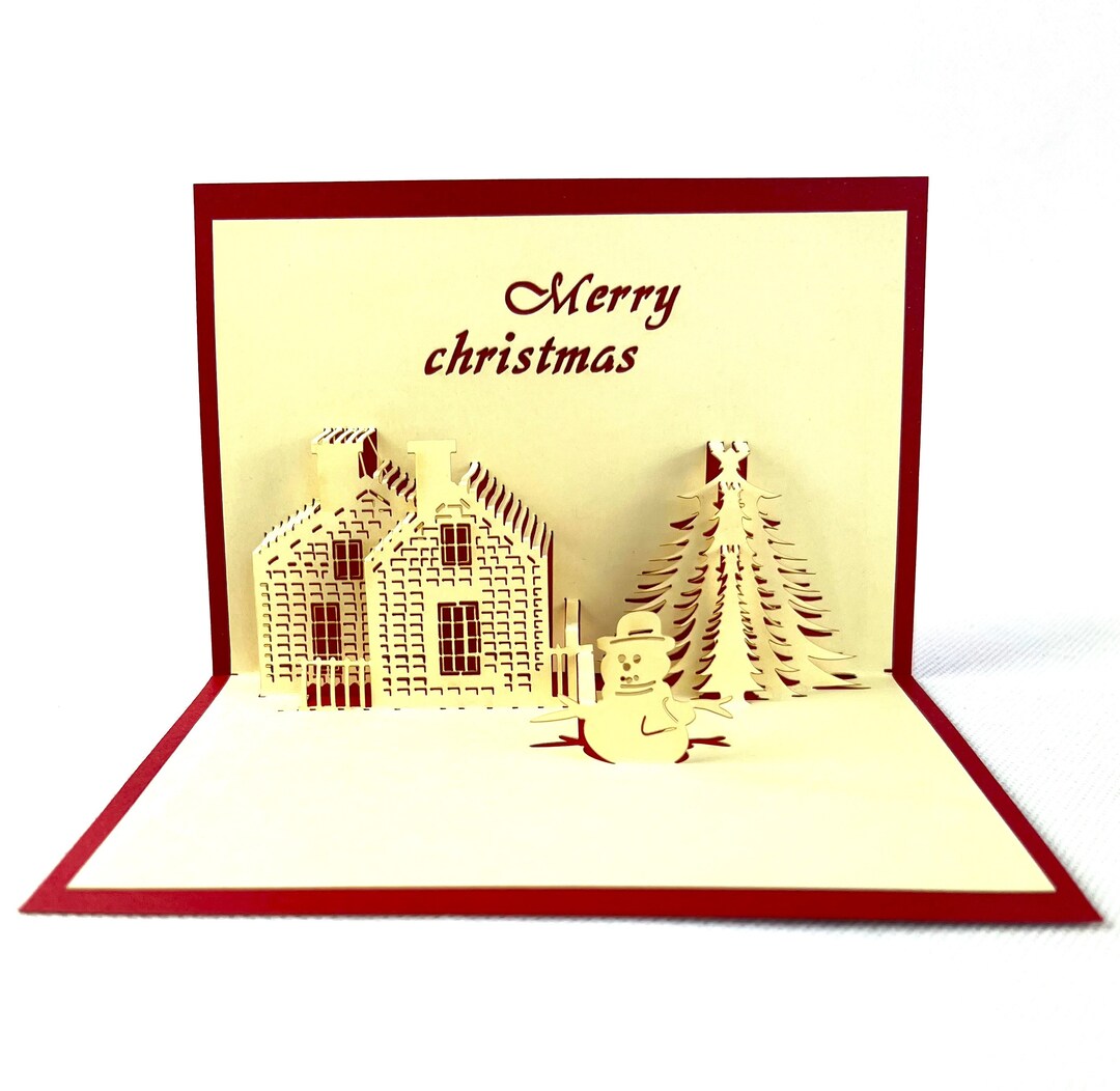 Handmade 3D Pop up Christmas Card Cottage Tree Happy Xmas Gifts - Etsy