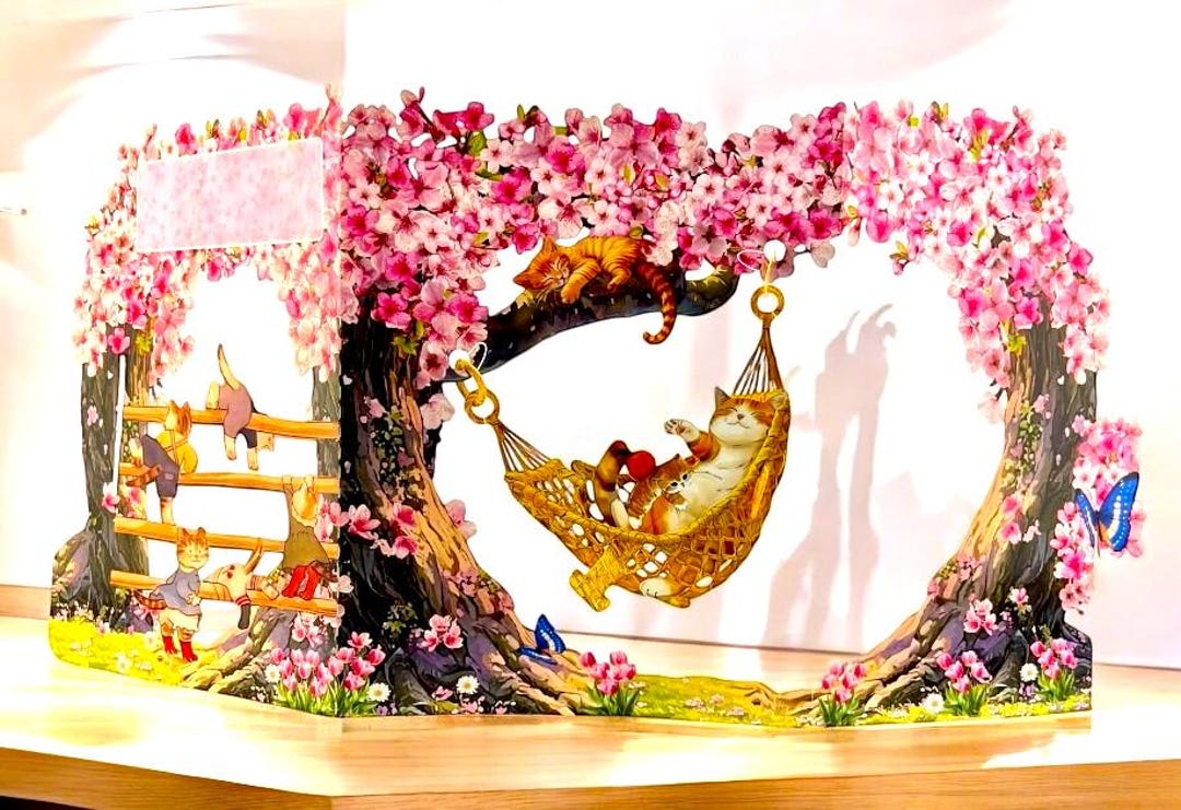 3D Popup Card, Cat on Swing Birthday Mother's Day Anniversary Pet ...
