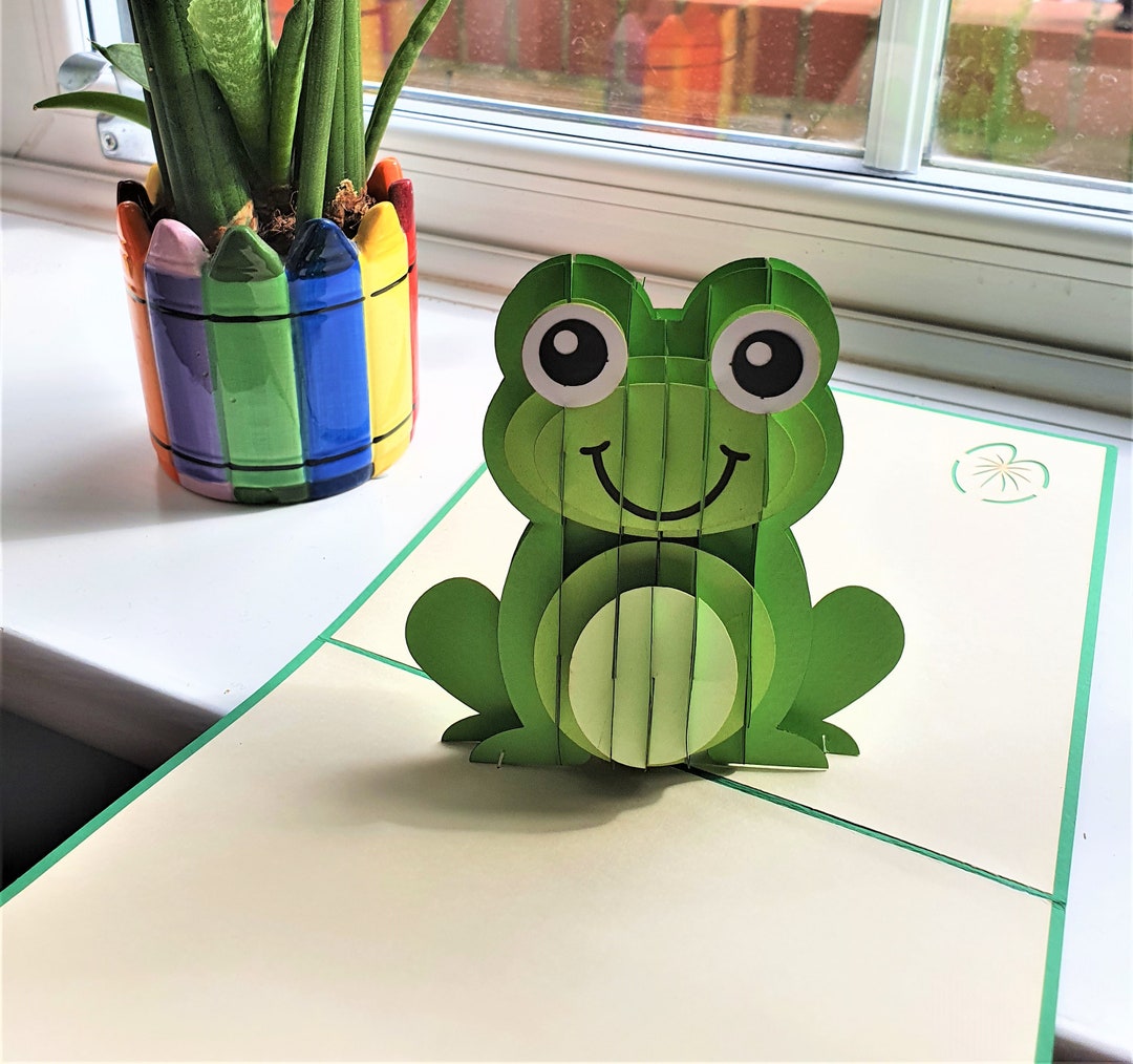 Handmade 3D Pop up Card Frog Birthday Anniversary Father's Day Pond ...