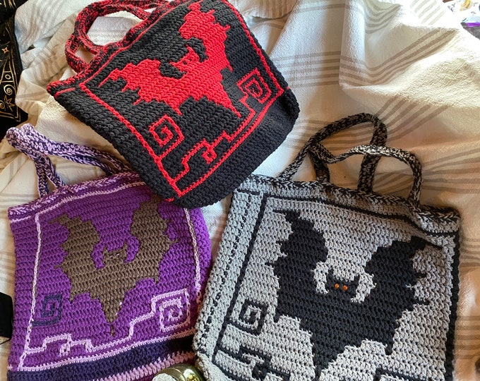 ABSOLUTELY BATTY TOTE Handmade , Crochet Purse, Halloween Bag, Bats ...