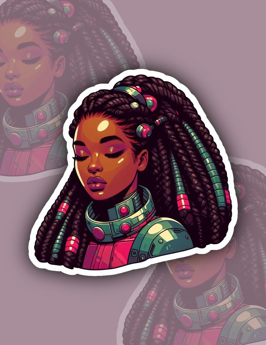 Anime Style Black Woman Astronaut Sticker – Dreadlocks With Pink and ...