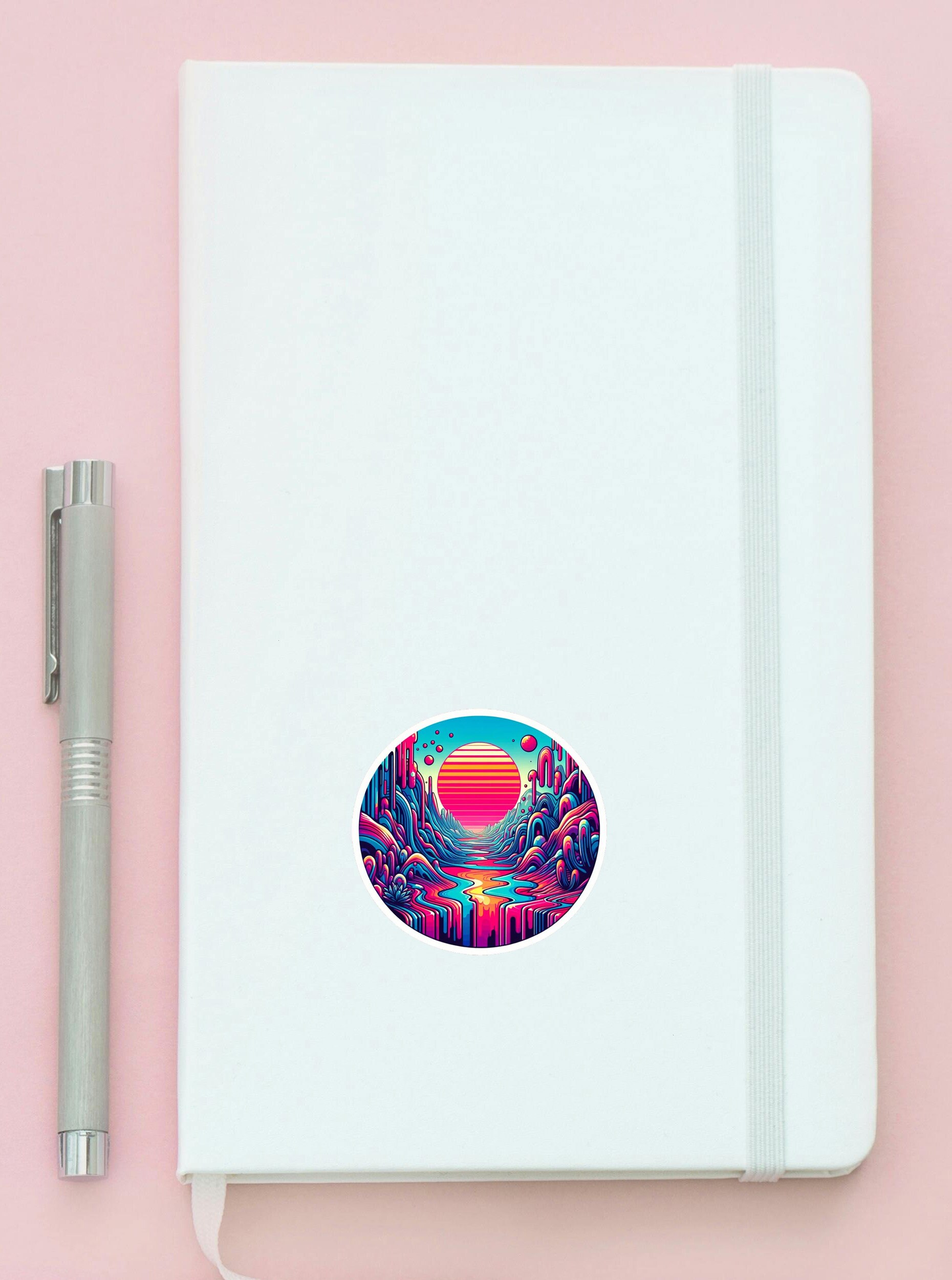 Psychedelic Landscape Vinyl Sticker: Groovy Sunset River - Etsy