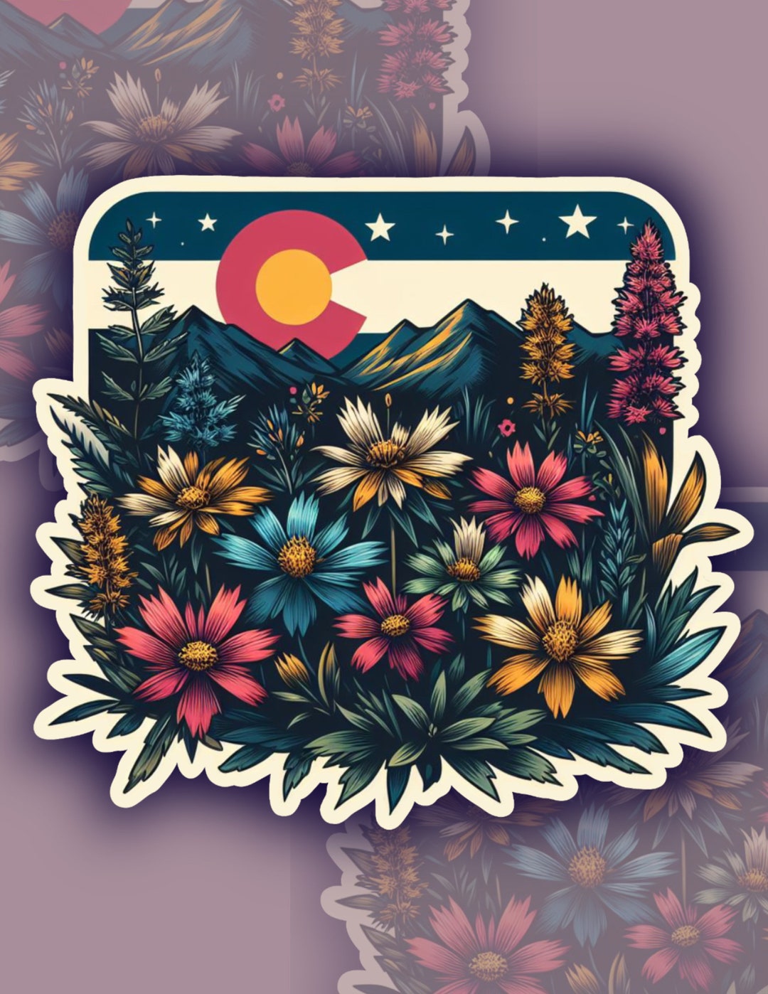 Colorado Flag Mountain and Wildflowers Sticker, Nature Inspired ...