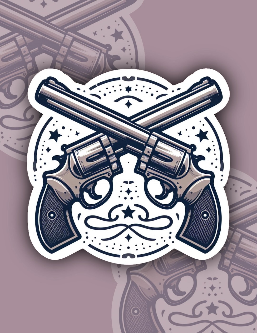 2 Crossed Revolvers Sticker, Western Vides Sticker, Revolver Emblem ...