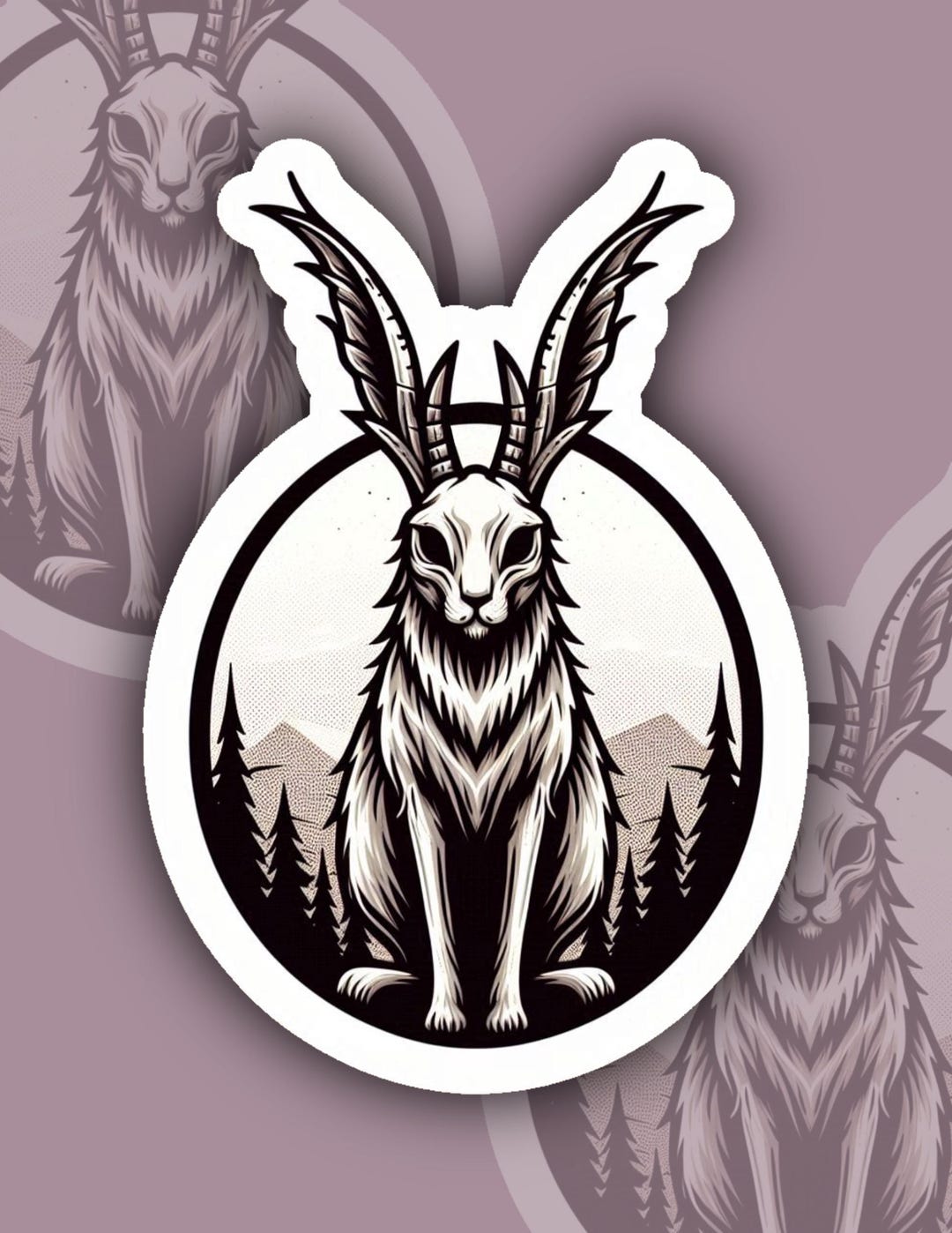 Black & White Spooky Jackalope Sticker, Creepy Sticker, Spooky Sticker ...