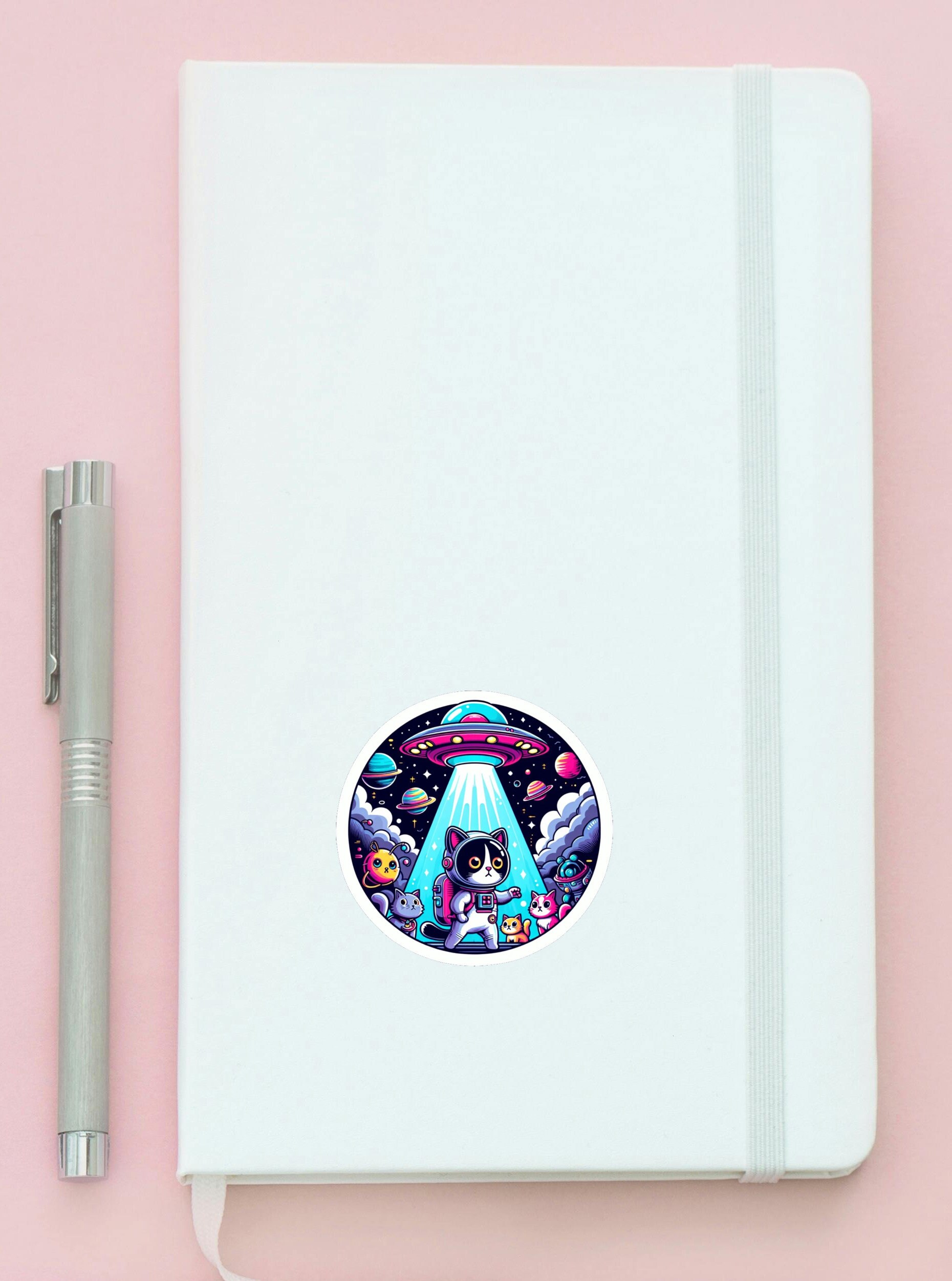 Galactic Cat Dance Party, Astronaut Cat in UFO Tractor Beam Sticker ...