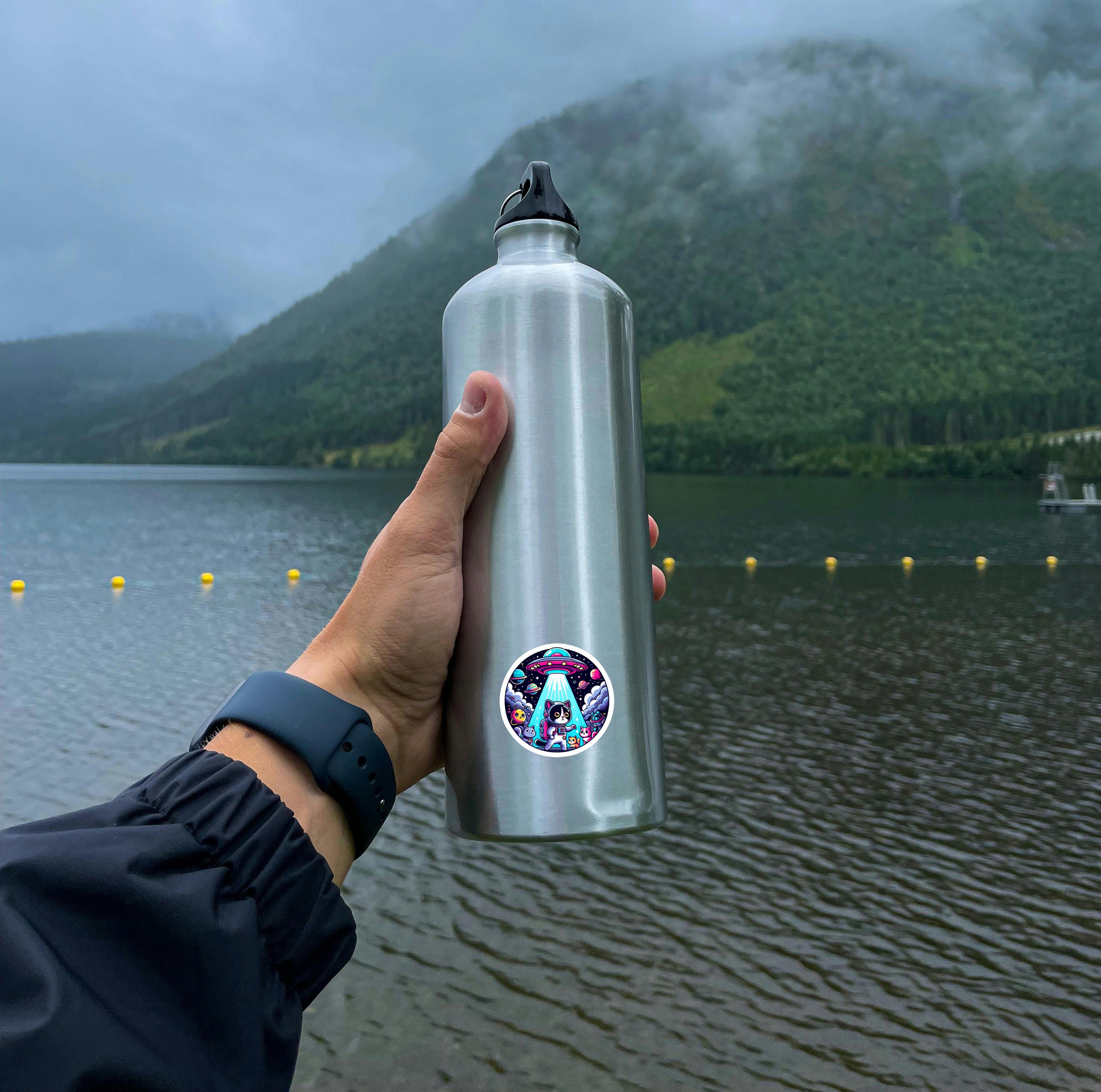 Galactic Cat Dance Party, Astronaut Cat in UFO Tractor Beam Sticker ...