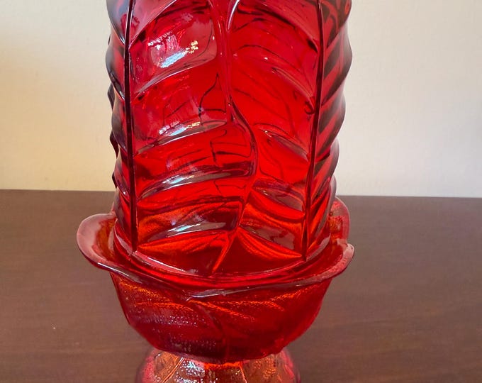 Vintage Viking Glass Epic Leaf Glimmer Ruby Red Amberina Fairy Lamp - Etsy