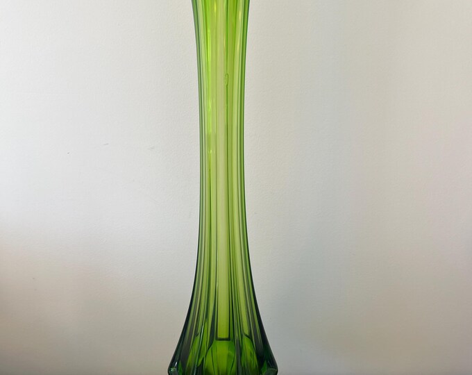 Vintage Viking Glass Epic Column Pedestal Swung Vase - Avocado Green 23 ...