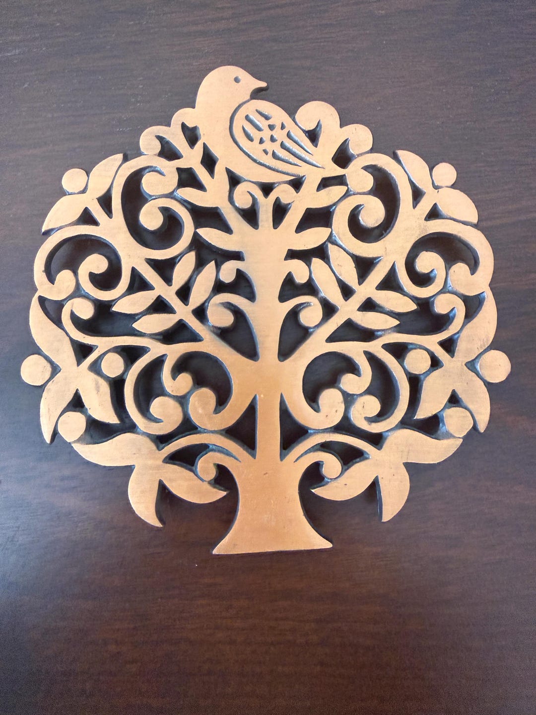Vintage Tree of Life - Bird Cast Iron & Copper Footed Trivet - Etsy