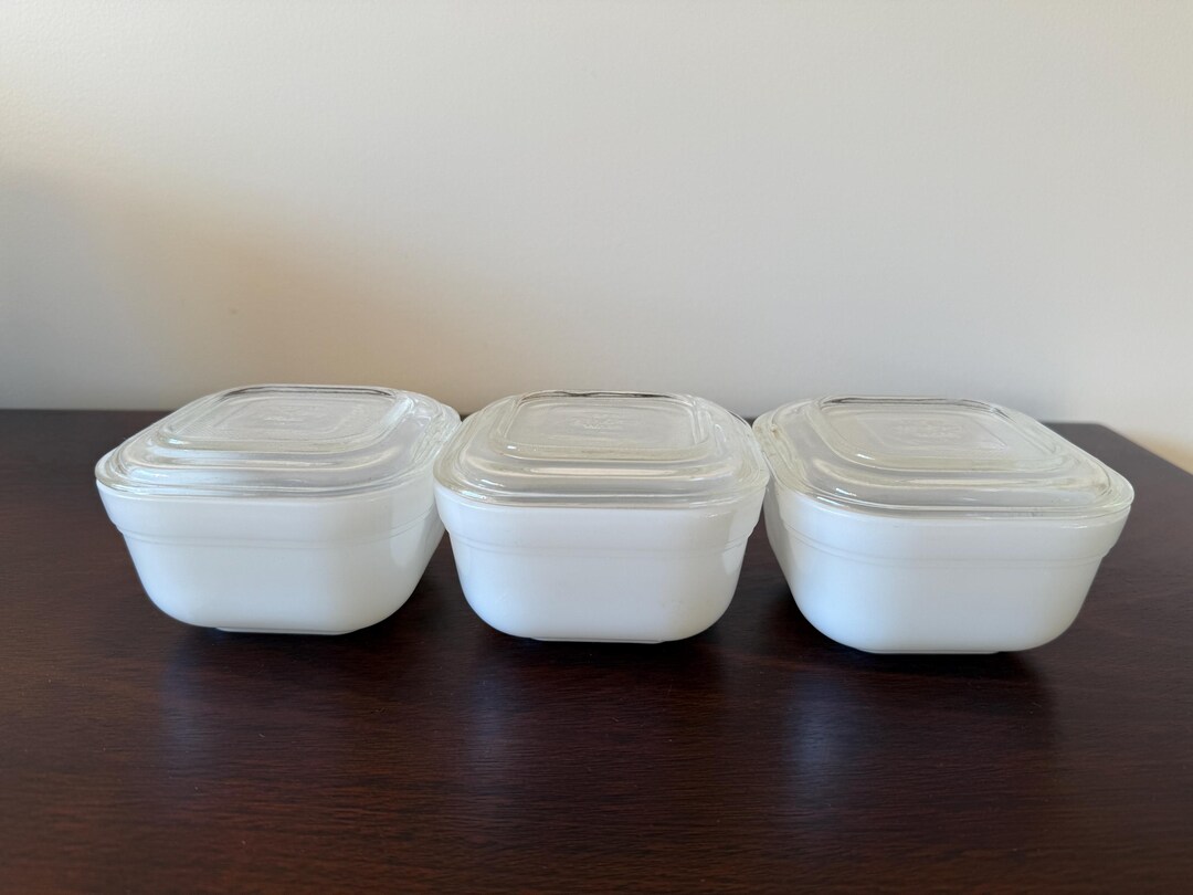 Set of Three Vintage White Fire King Refrigerator Dishes With Lids - Etsy