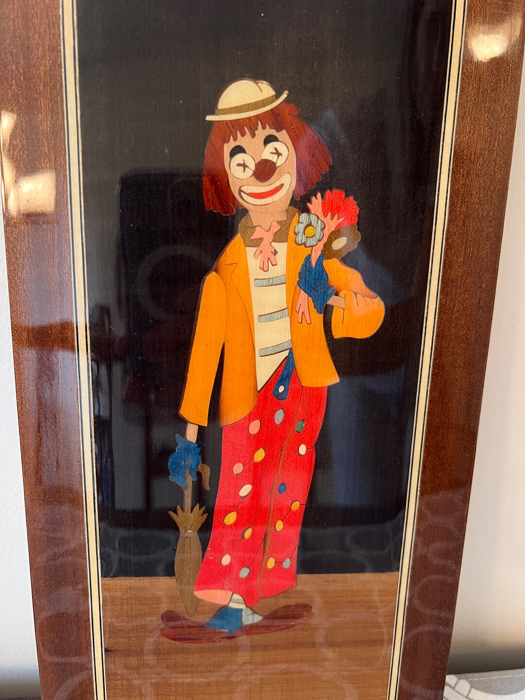 Vintage Italian Wood Inlay Art Plaque Clown - Etsy