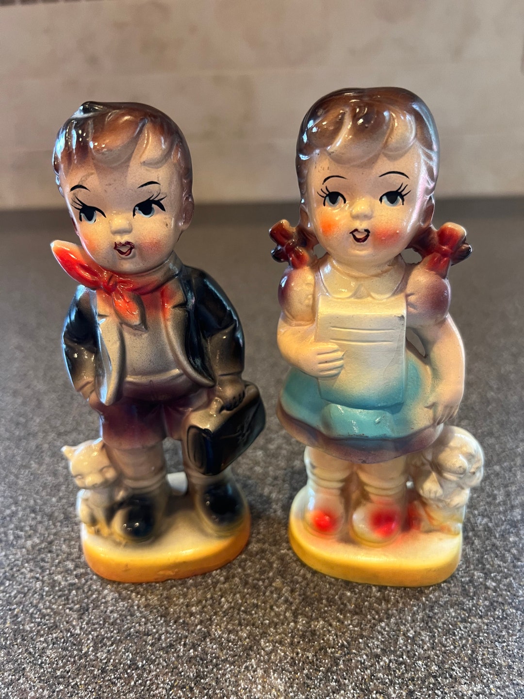 Set of 2 Vintage Hummel-like Girl/boy Figurines - Chalkware? - Etsy