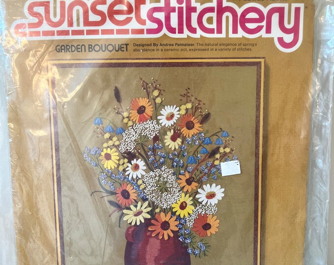 Vintage 1975 Sunset Stitchery Complete garden Bouquet Crewel Embroidery ...