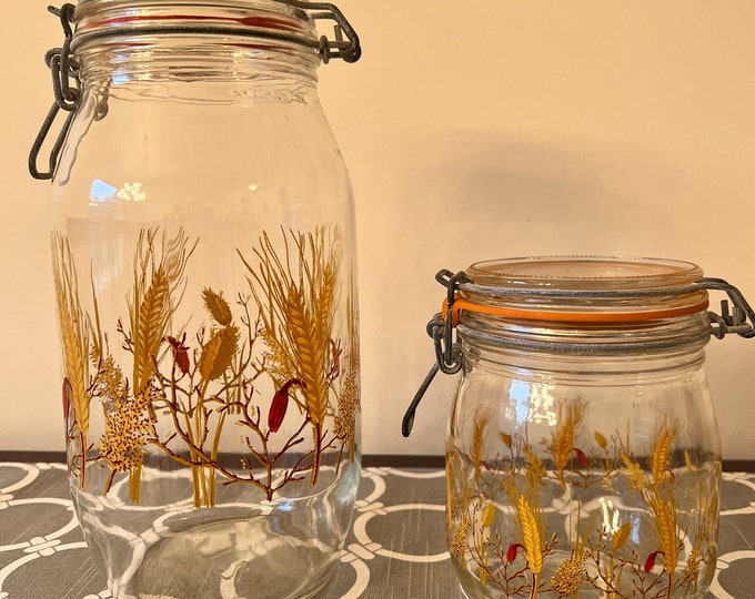 Set of 2 Vintage Arc France Wire Glass Canisters Wheat Pattern 2L, 3/4L ...