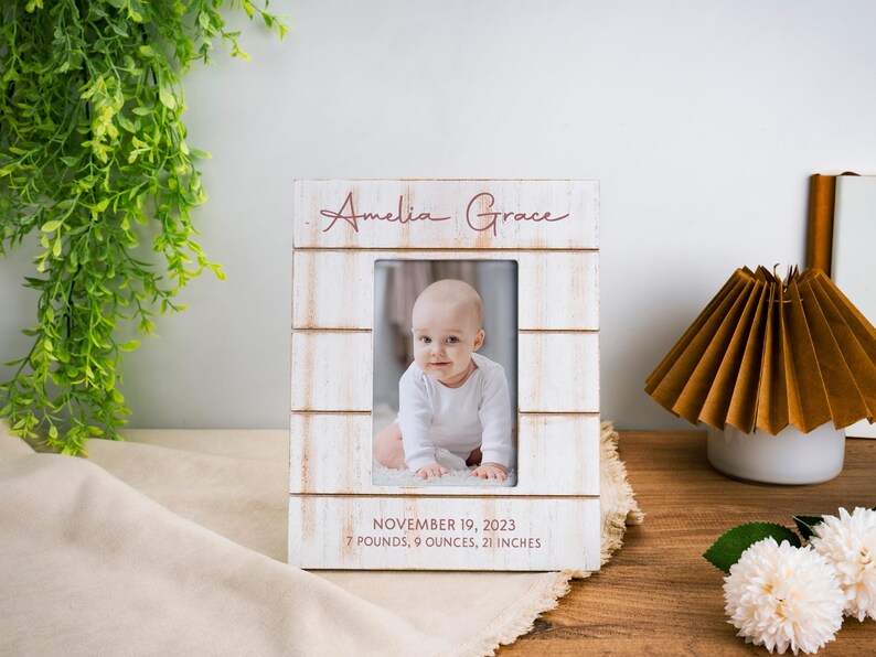 Personalized Pink Picture Frame, Baby Girl Gift, Cottage Core Baby ...
