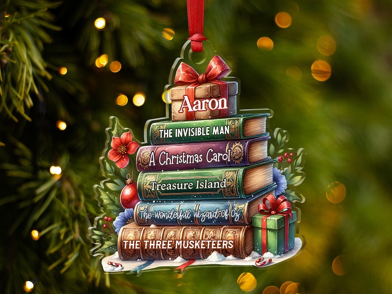 Personalized Christmas Book Tree Name Ornament, Bookworm Gifts, Custom ...