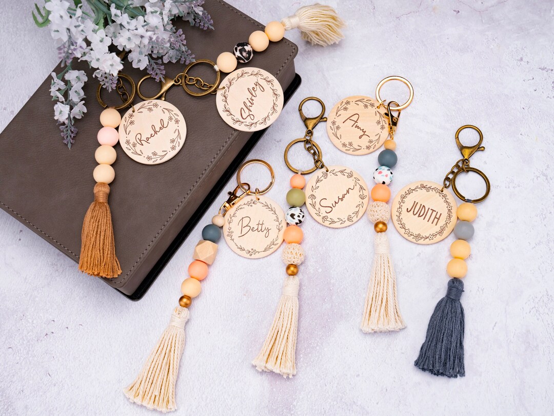 Personalized Boho Keychain for Women, Beaded Name Keychain, Gifts for ...