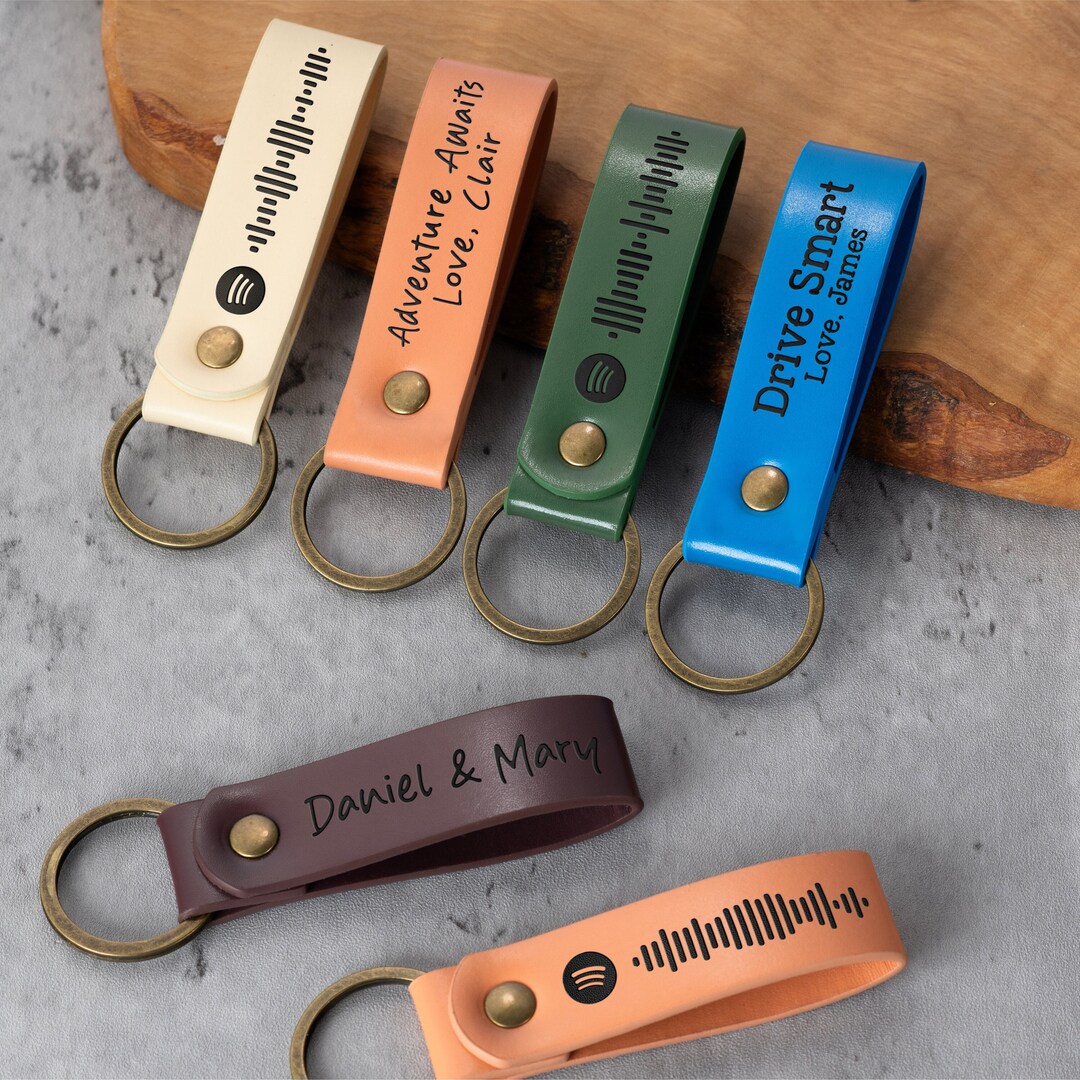 Music Code Keyring, Personalized Leather Keychain, Couple Song Keychain ...