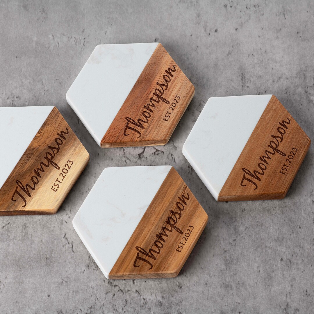 Custom Engraved Marble Coasters, Personalized Gifts Coaster Set New ...