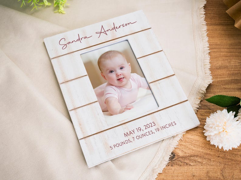 Personalized Pink Picture Frame, Baby Girl Gift, Cottage Core Baby ...