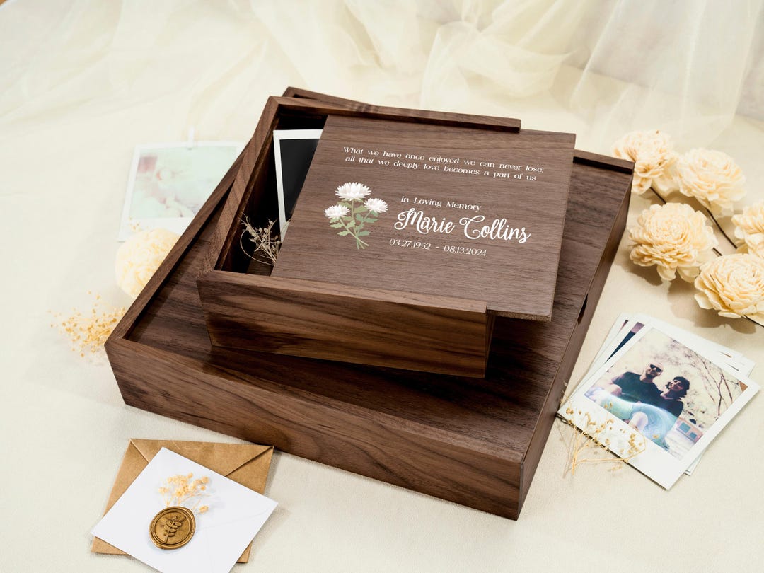 Memorial Gift Box, Personalized Wooden Memorial Photo Keepsake Box ...