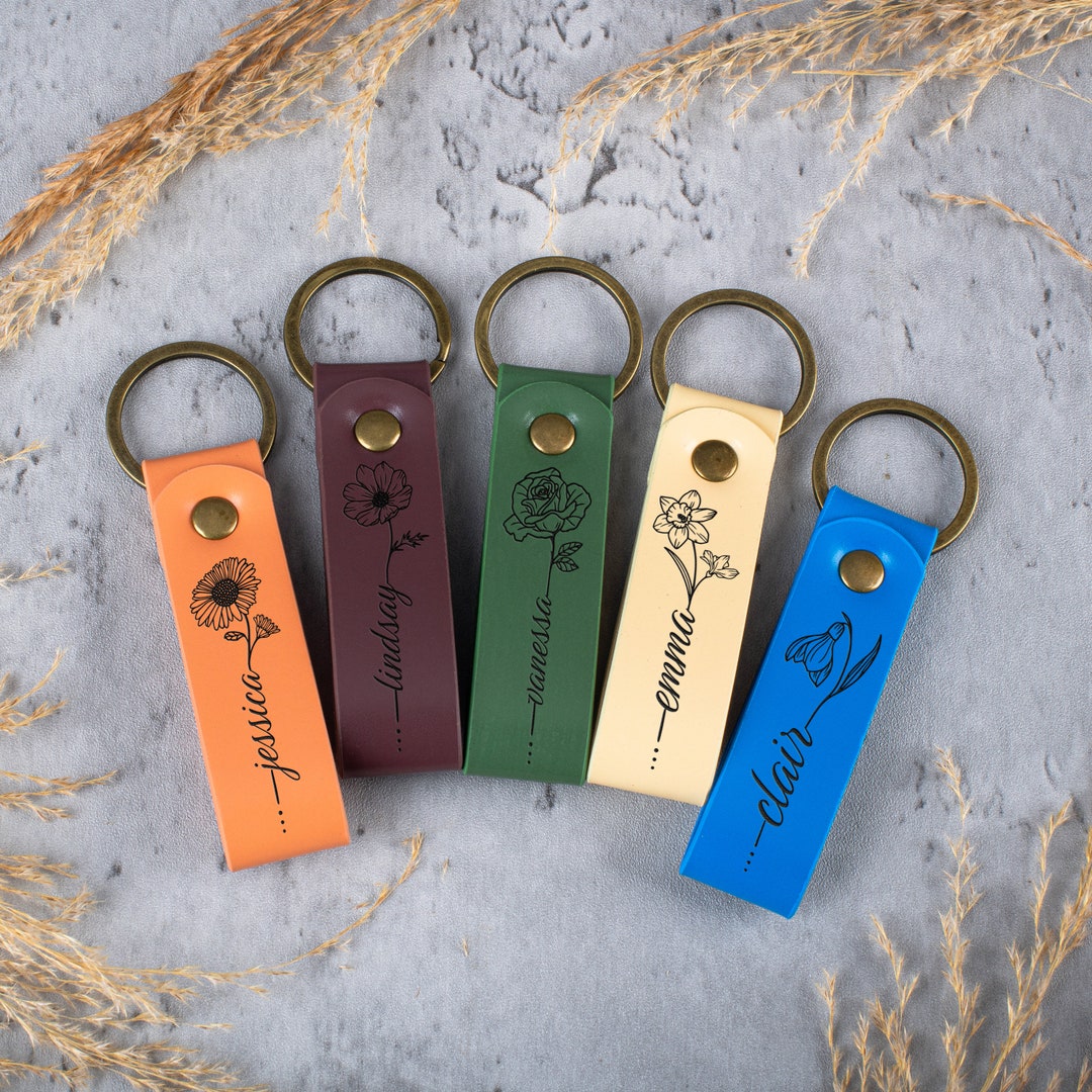 Personalized Birth Flower Keychain, Mothers Day Gift, Anniversary Gift ...