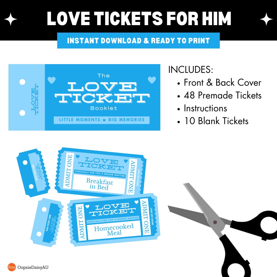 Love Tickets for Him, Valentines Gift for Boyfriend, Anniversary Gift ...