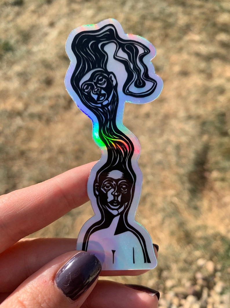 Trippy Melting Faces Vinyl Sticker White/matte and Holographic - Etsy