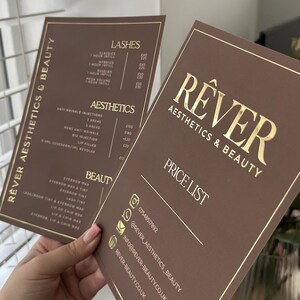 Custom Branded Gold/silver Foil Price Lists/treatment Menus for Beauty ...