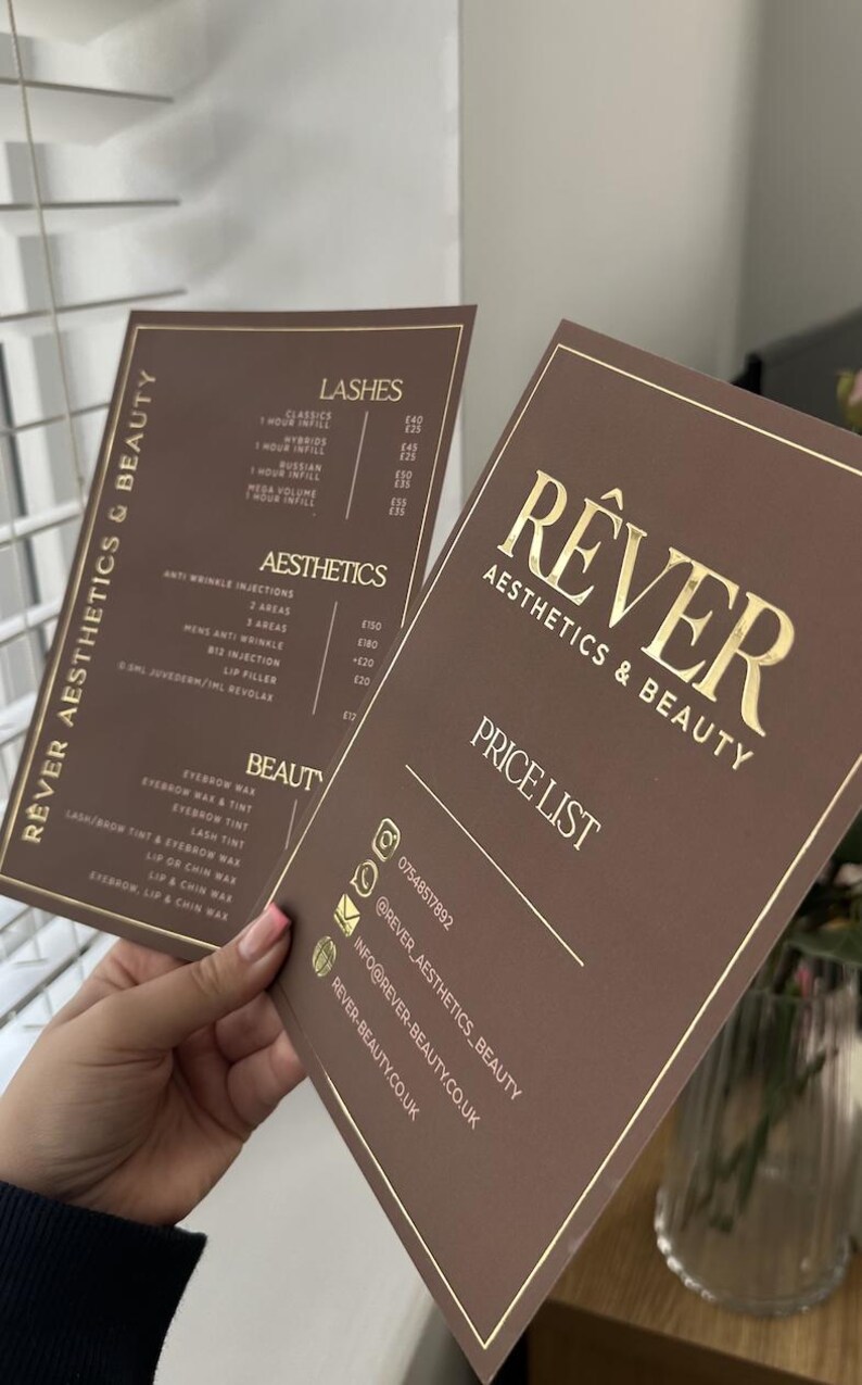 Custom Branded Gold/silver Foil Price Lists/treatment Menus for Beauty ...
