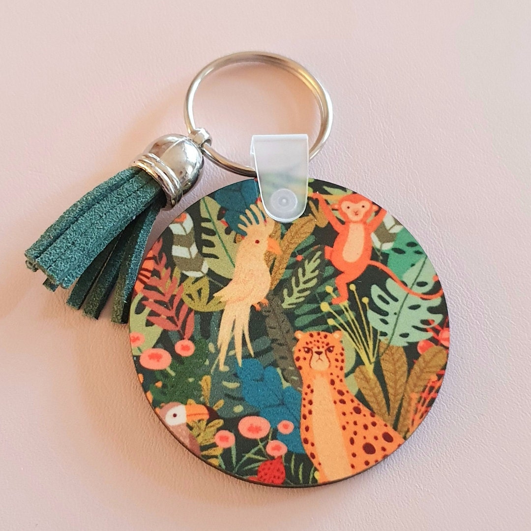 Jungle Scene Animals Wooden Circle Keyring Keychain - Etsy