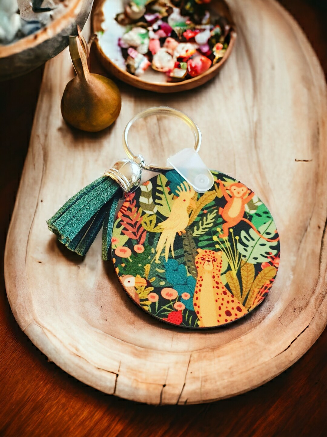 Jungle Scene Animals Wooden Circle Keyring Keychain - Etsy