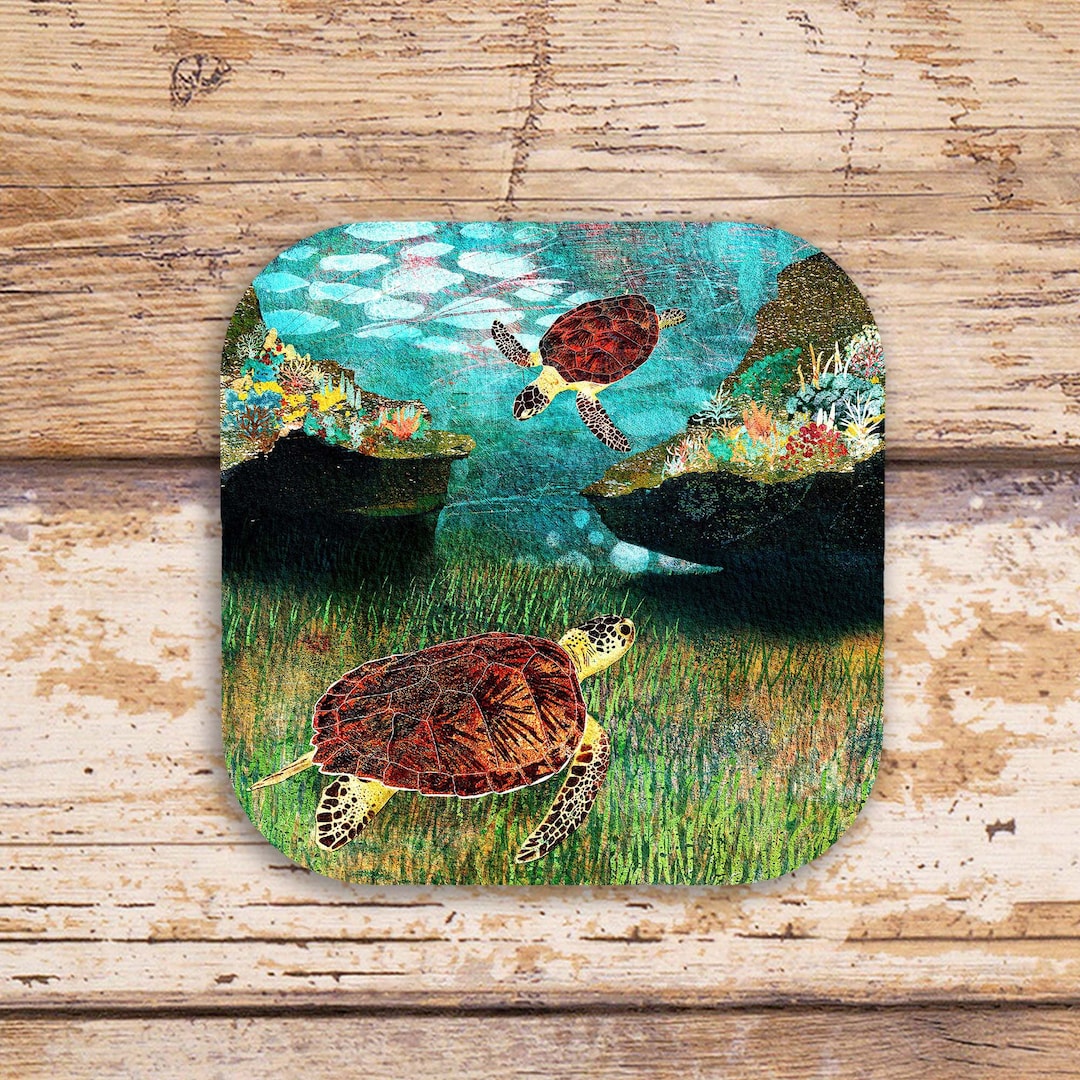 Sea Turtles COASTER / Marine Wildlife Coaster / Ocean Art - Etsy