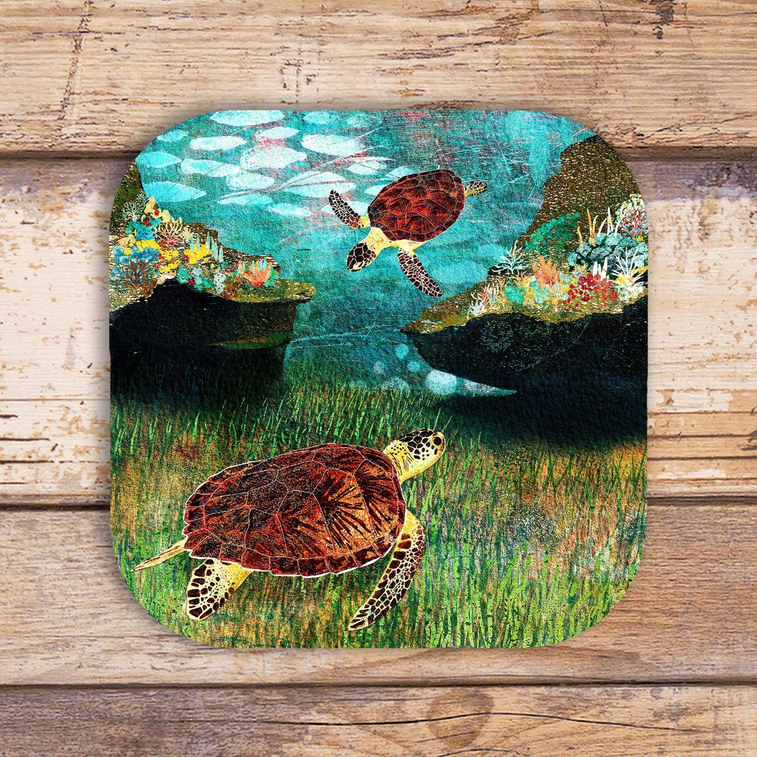 Sea Turtles COASTER / Marine Wildlife Coaster / Ocean Art Coaster ...