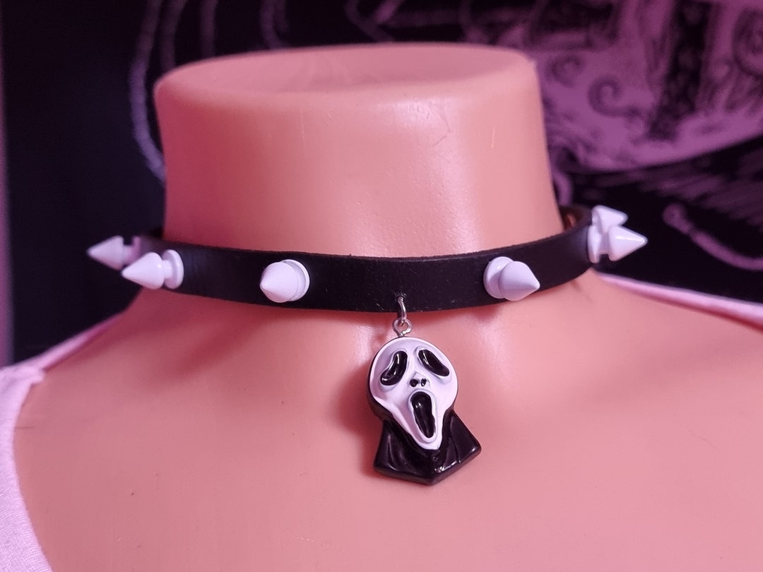 Spooky Season Choker Ghost Face Horror Movie Black and White Collar - Etsy