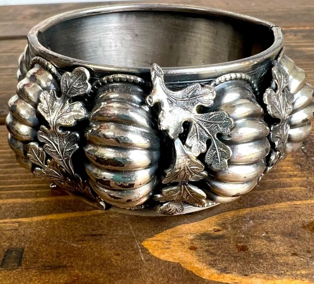 Vintage Artisan Fall Autumn Leaf Pumpkin Cuff Hinge Bracelet - Etsy