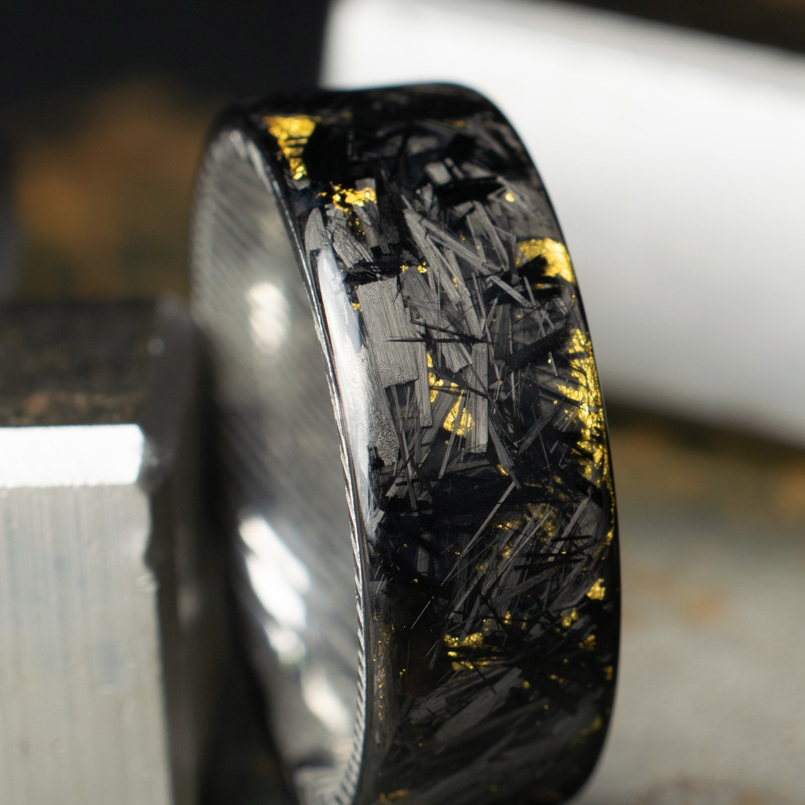 Polished 24k Gold Chopped Carbon Fiber Lined With Damascus Steel ...