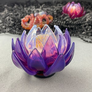 Blown Glass Lotus Flower Sculpture - Handmade Japanese Inspired Art for ...