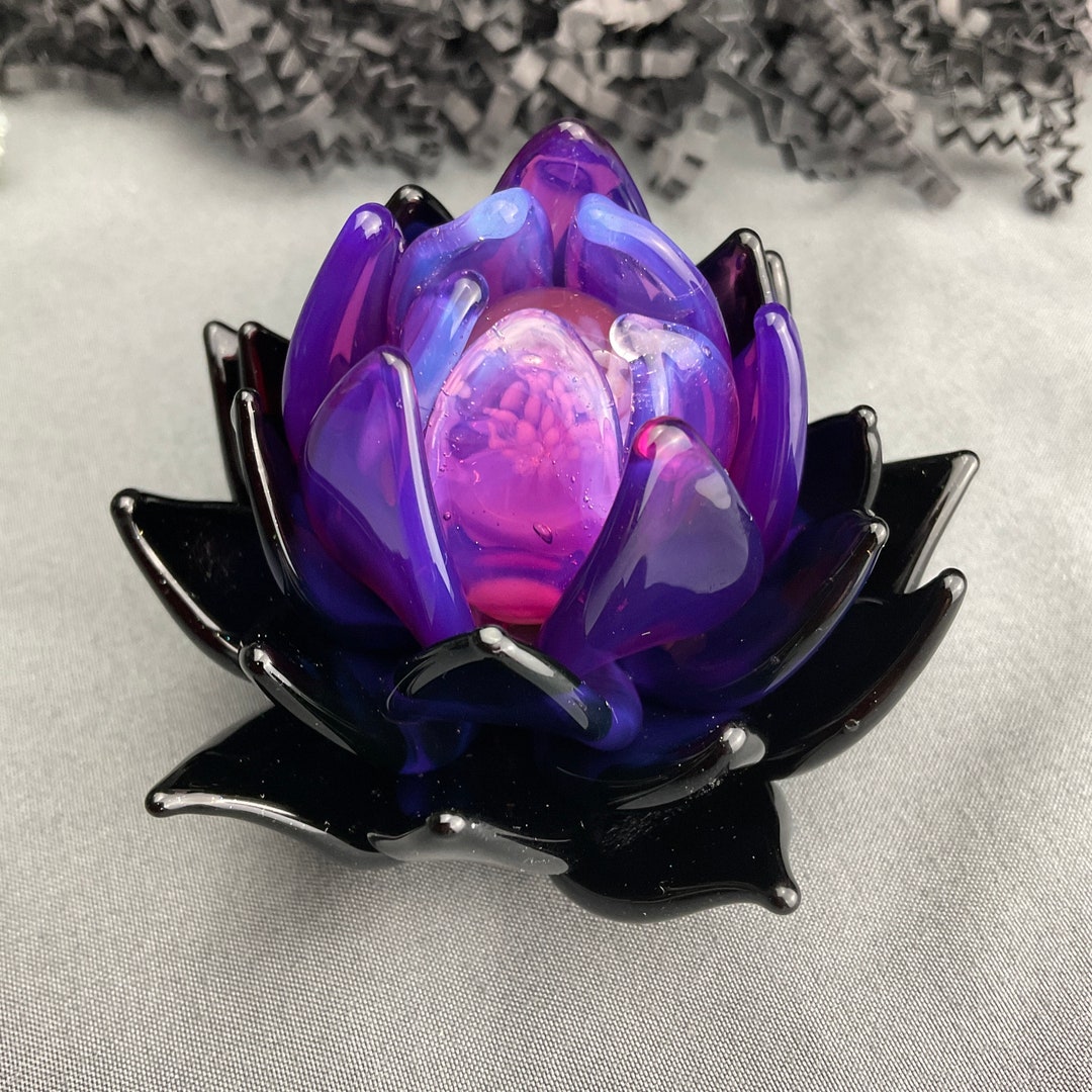 Blown Glass Lotus Flower Sculpture - Handmade Japanese Inspired Art for ...