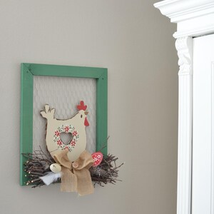 Easter Picture With Hen, Wood Decoration, Season Handmade Painting ...